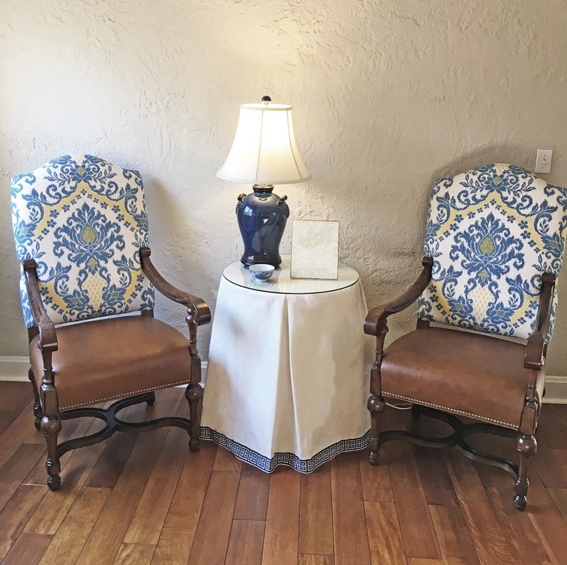 Round Table Skirt Pleated Box Pleats Greek Key Trim Ribbon - Etsy