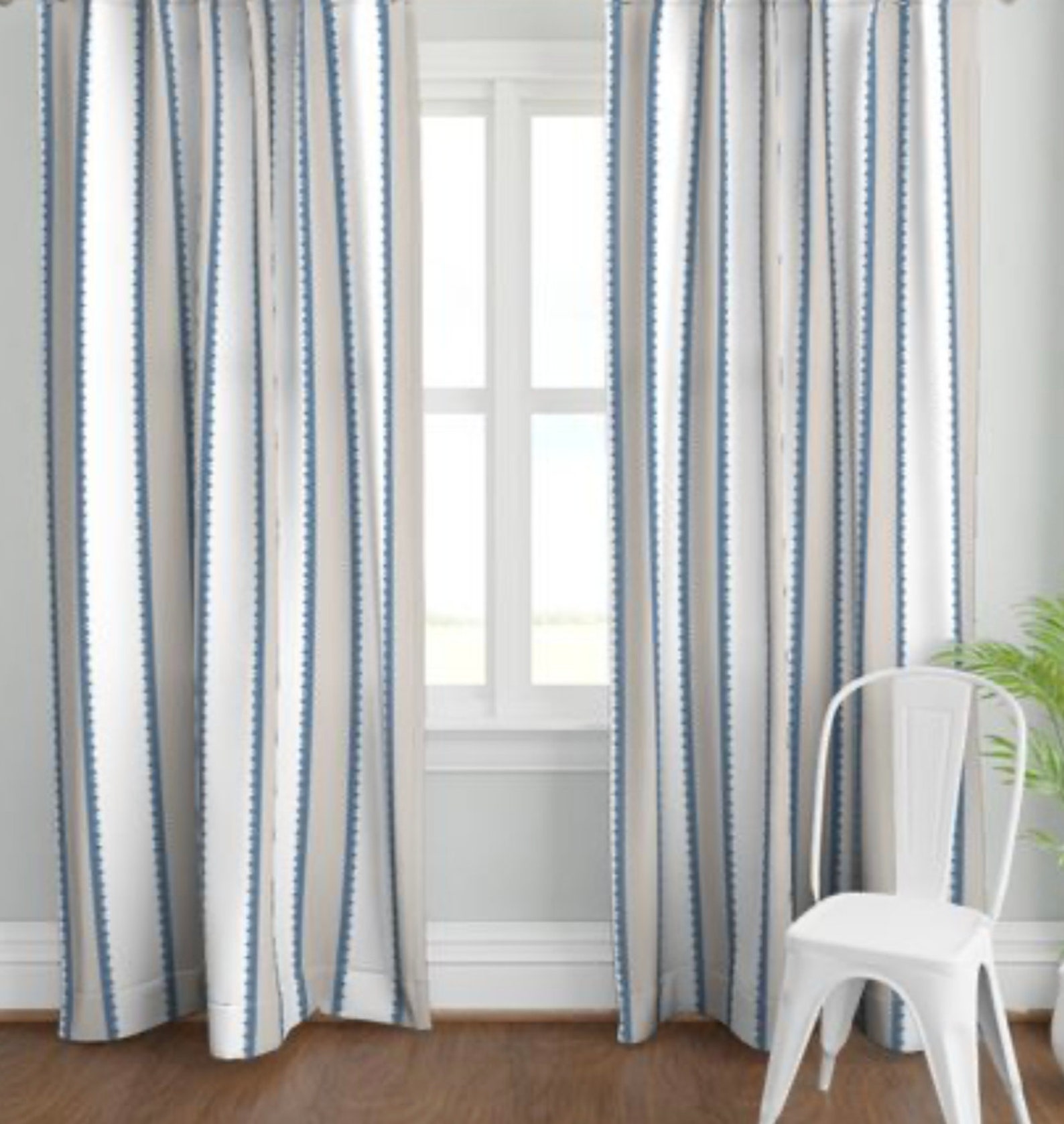 Navy Beige Indienne Stripe Curtains Navy and White Curtains Dark Blue ...