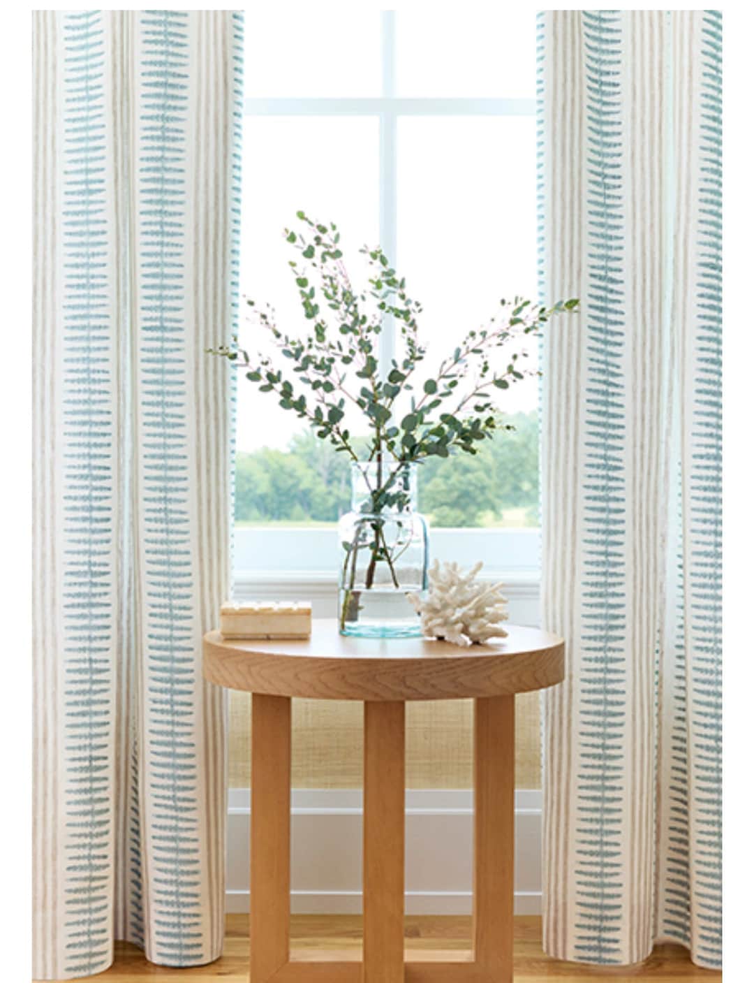 THIBAUT Curtains Indo Stripe Seaglass Aqua Beige Stripe Drapes Dining ...