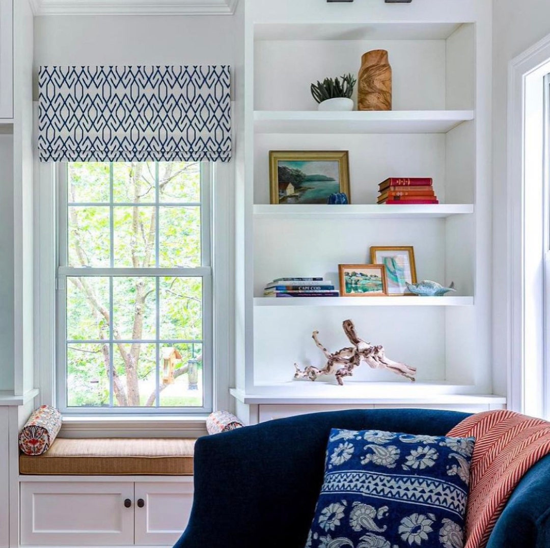 Navy Roman Shade Blue Faux Roman Valence Window Shade Blue Faux Roman ...