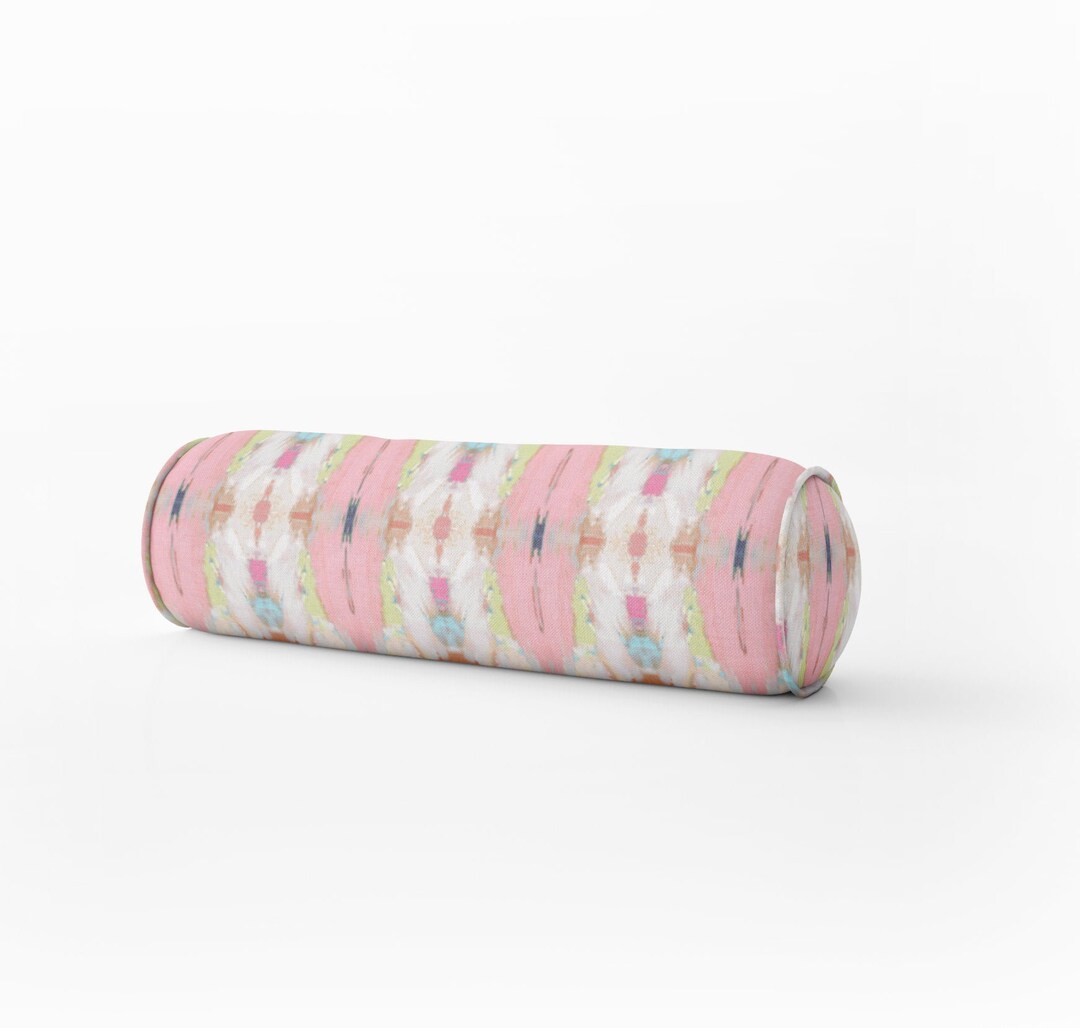 Designer Painterly Round Bolster PALM BEACH Pink Pillow Long Lumbar ...