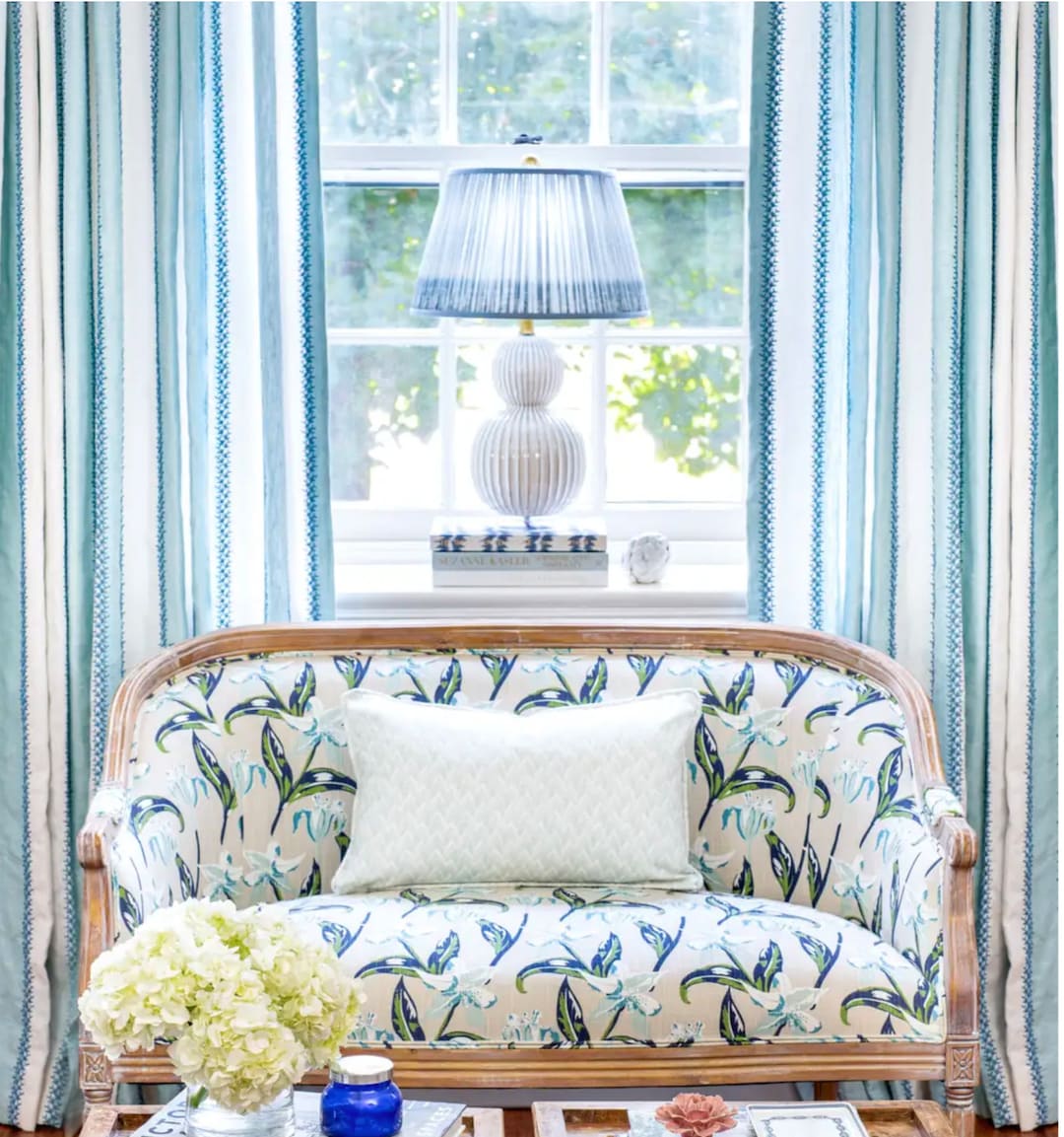 Embroidered Striped Blue Curtains Vertical Blue Stripe Curtains Custom ...