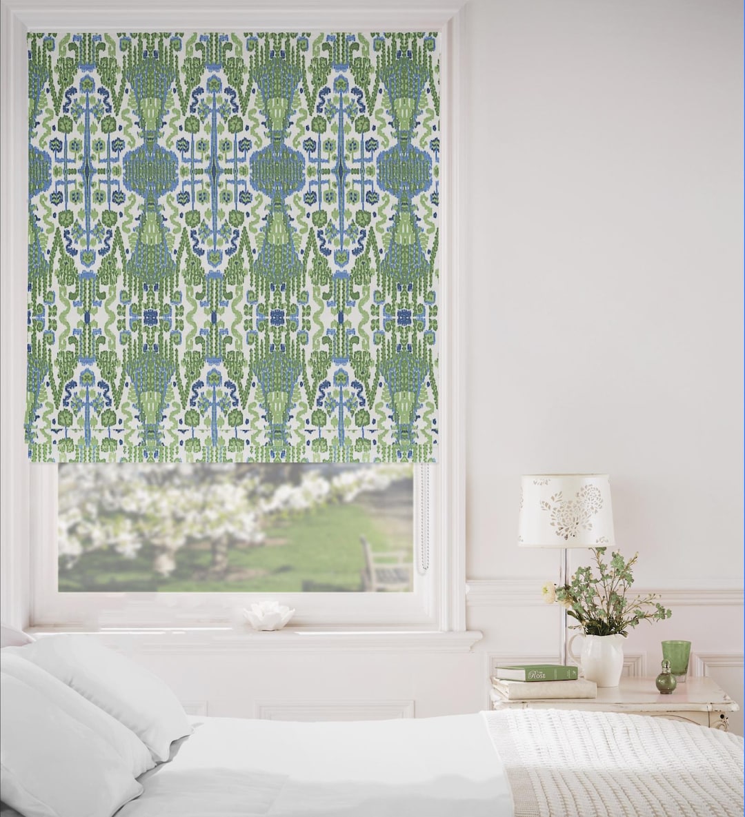 Green Blue Roman Shades CUSTOM Size Bombay Kelly Green Roman Shades ...