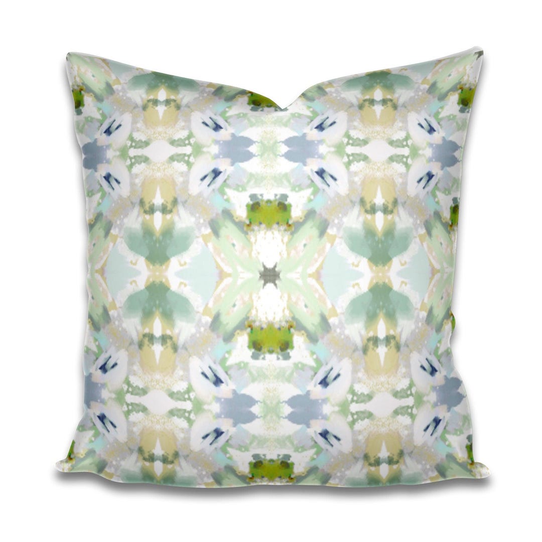 NEW AZALEA LIME Blue Green Beige Pillow Mist Blue Chartreuse Accent ...