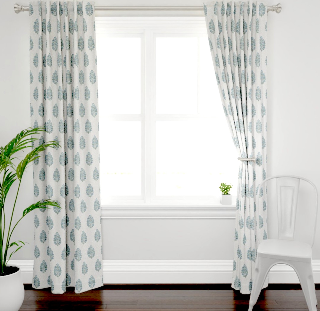 Mughal Flower Curtains Blue Green White Curtains Indian Block Print ...