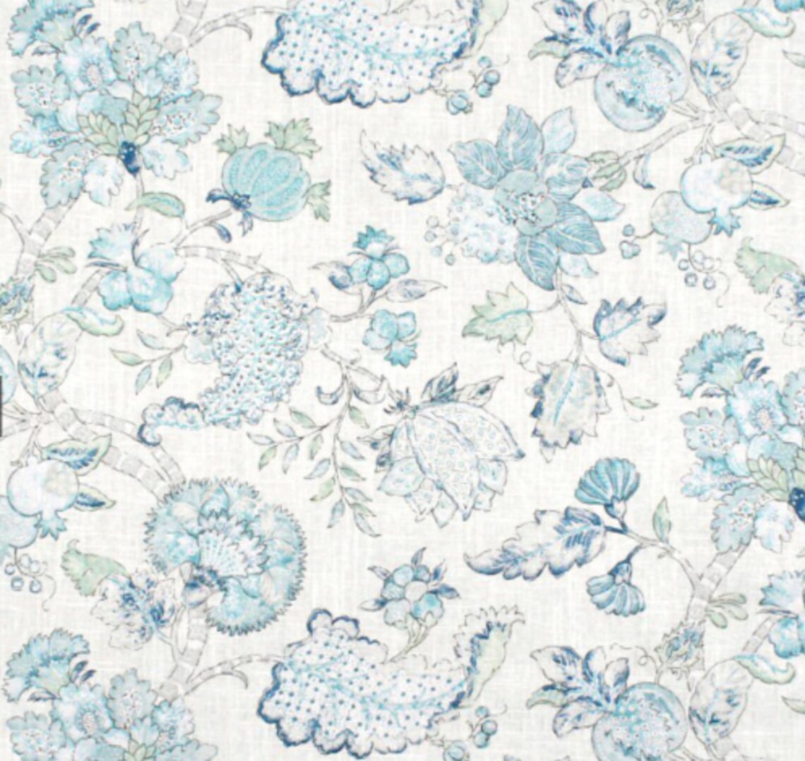 Jacobean Curtains Pale Blue Curtains Floral Curtains Light Blue Flower ...