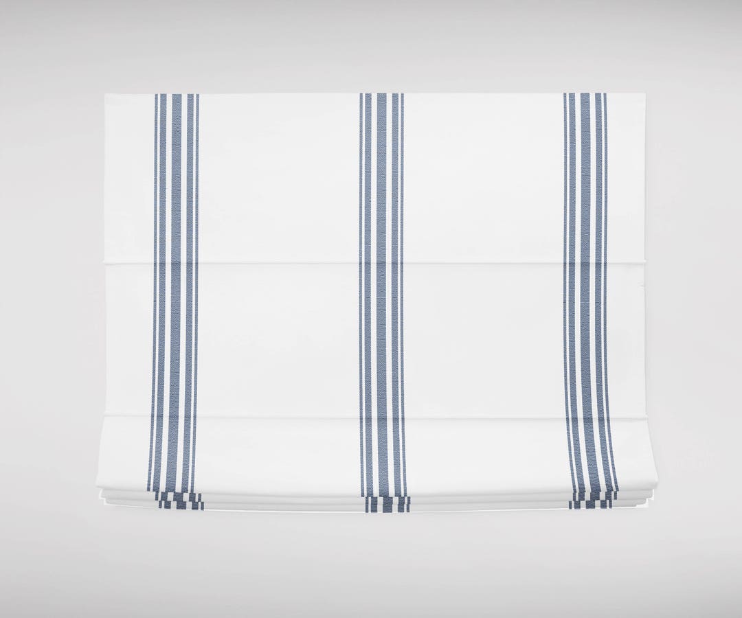 Blue French Ticking Roman Shades Blue and White Roman Shade Navy Blue ...