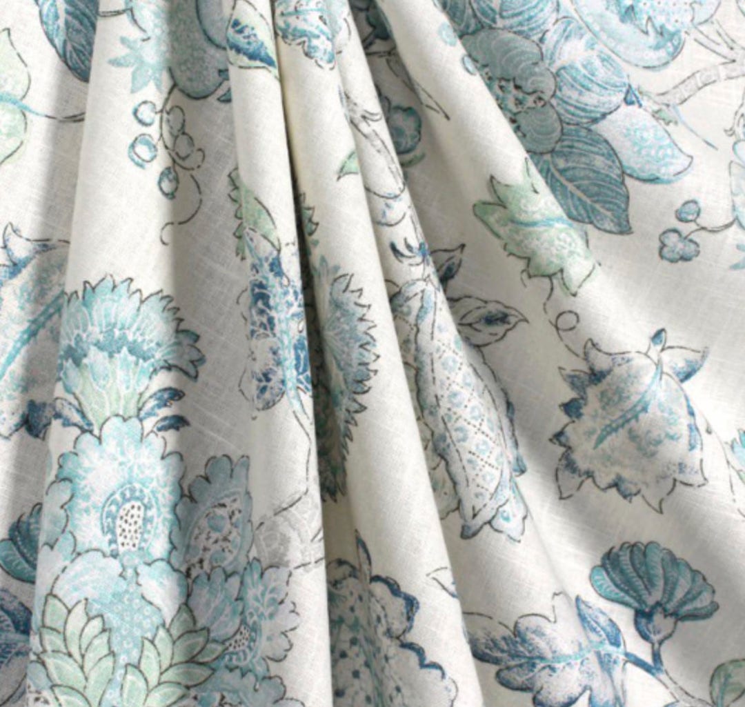 Jacobean Curtains Pale Blue Curtains Floral Curtains Light Blue Flower ...