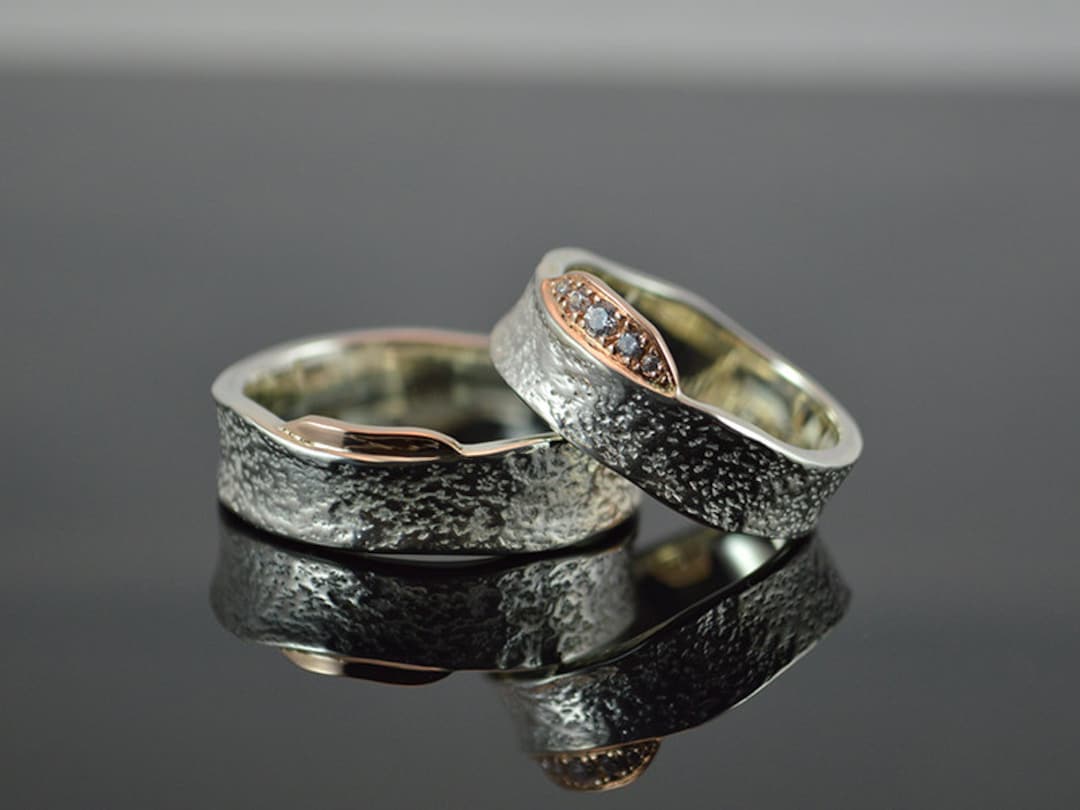Partner Rings, Engagement Rings Made of 925 Silver/ 585 Rose Gold With ...