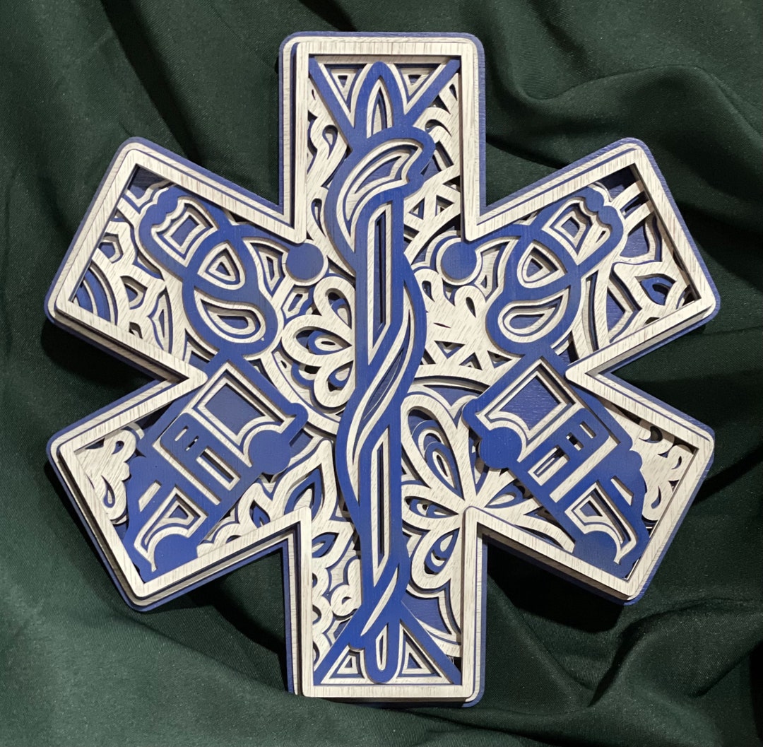 EMS Paramedic Star of Life - Wood Multi-layered Design, 3D Layered Art ...