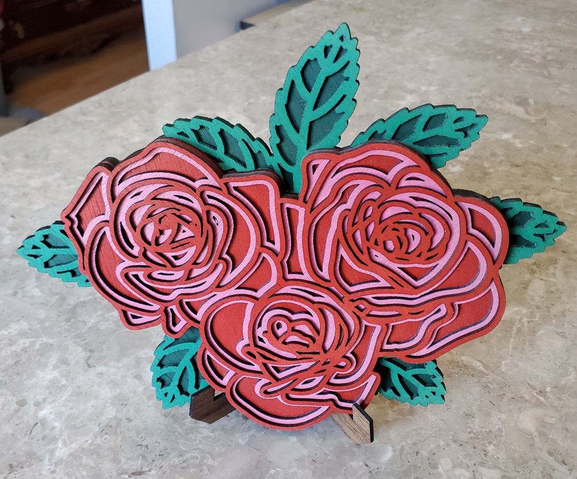 Flower Roses Wood Multi-layered Design 3D Layered Art - Etsy