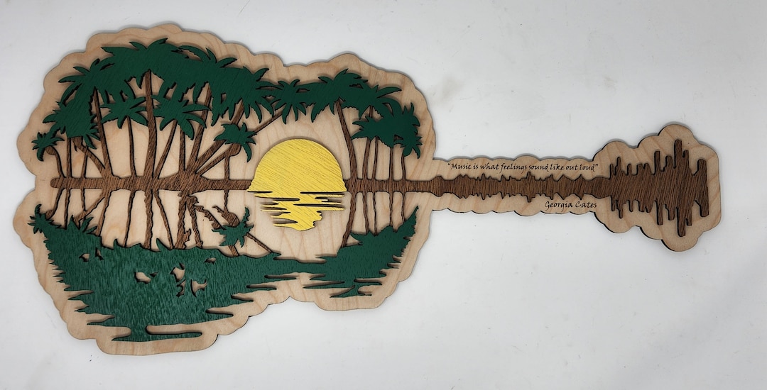 Guitar in the Palm Trees, Laser Cut, Wooden Multi Layered Guitar and ...