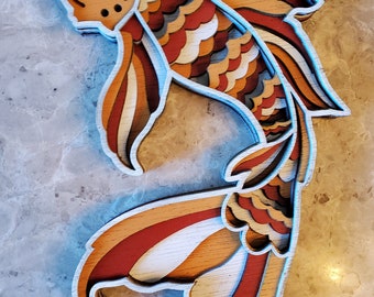 Koi Fish Wood Multi-layered Design 3D Layered Art Wall and | Etsy
