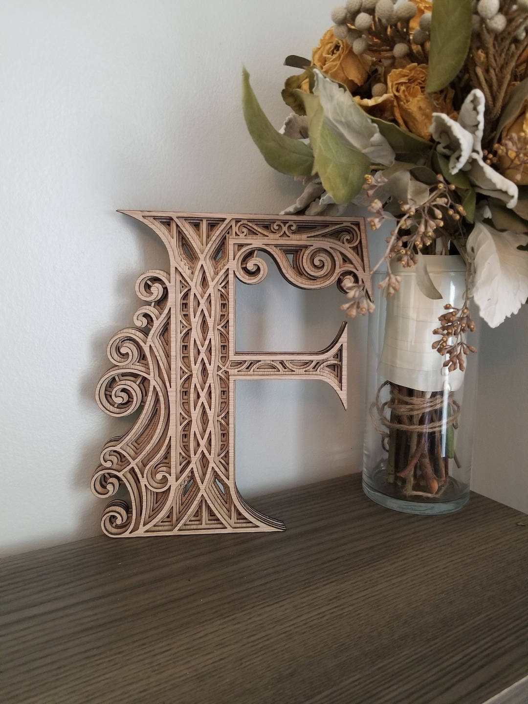 Letter F - Wood Multi-layered Monogram, 3D Layered Art Letters, Wall ...