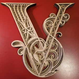Letter V - Wood Multi-layered Monogram, 3D Layered Art Letters, Wall ...
