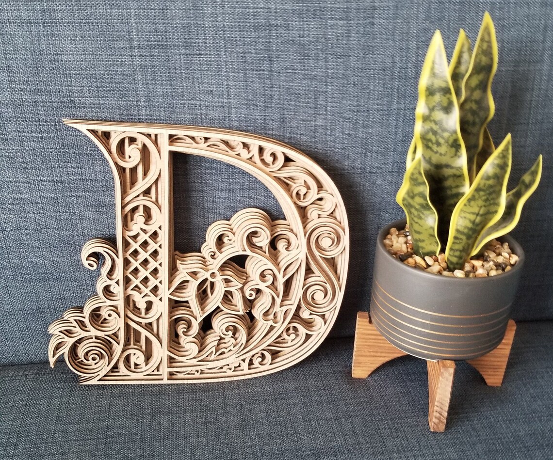 Letter D - Wood Multi-layered Monogram, 3D Layered Art Letters, Wall ...