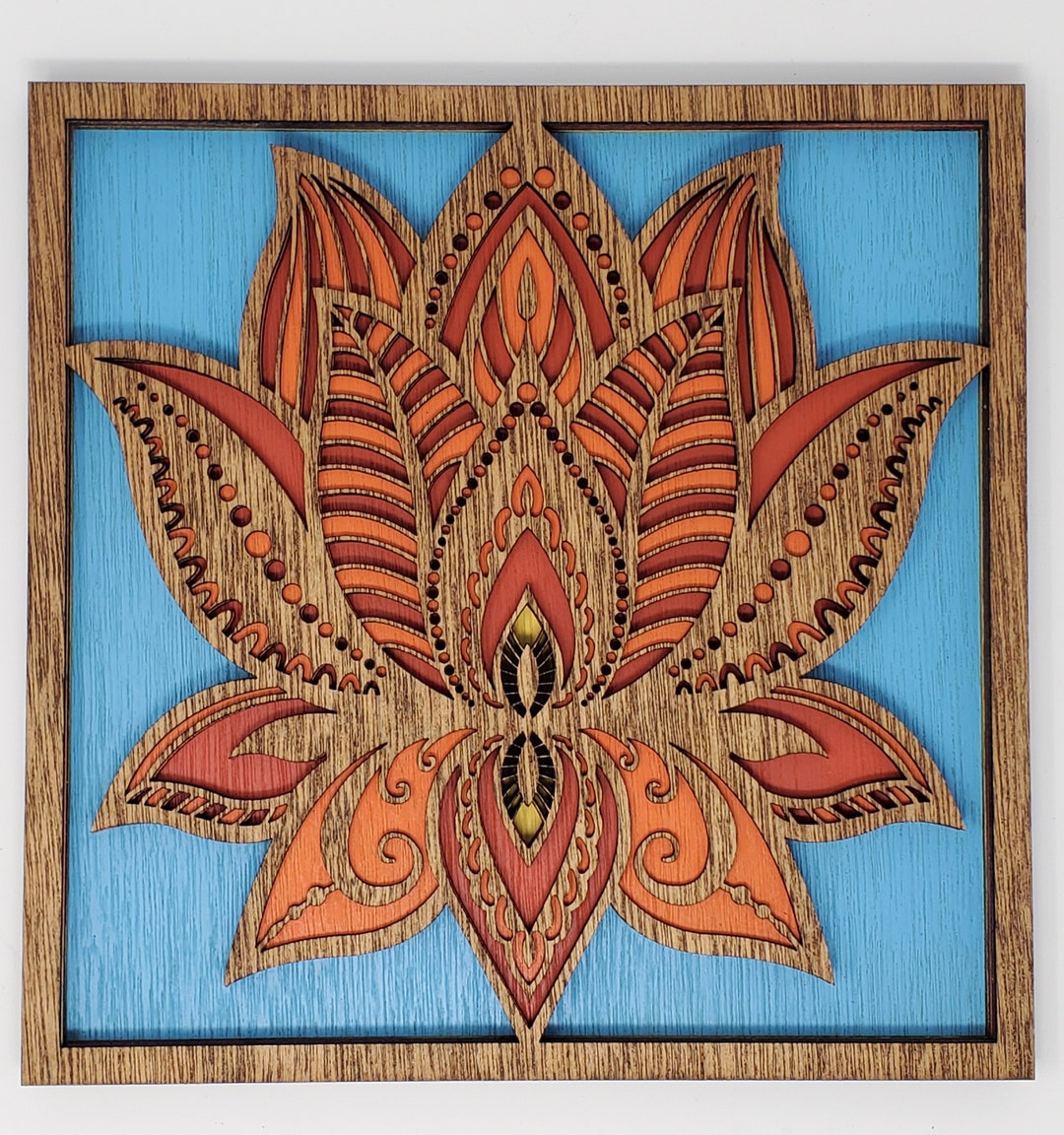 Lotus Flower Mandala, Lotus Floral Square Design - Lotus Mandala Wood ...