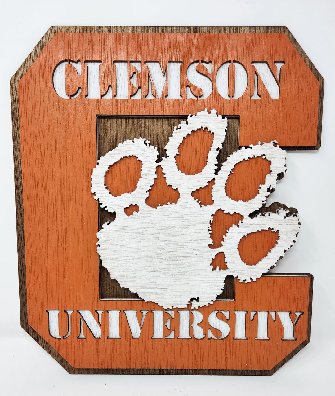 Clemson Tiger, Clemson Block "c", Wood Multi-layered Design, 3D Layered ...