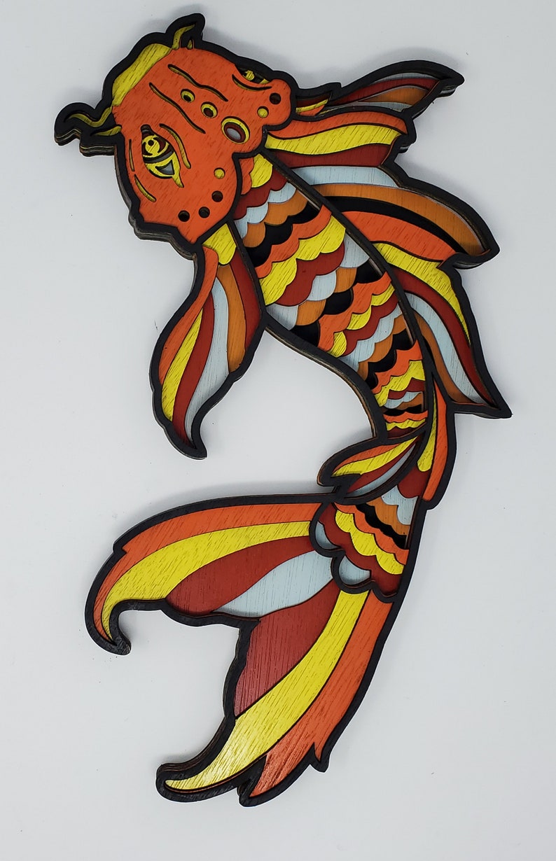 Koi Fish - Wood Multi-layered Design, 3D Layered Art, Wall and Home ...