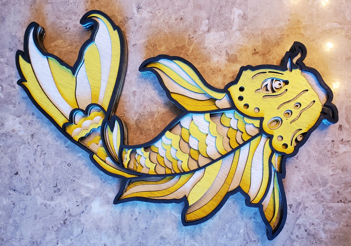 Koi Fish Wood Multi-Layered Design 3D Layered Art Wall and - Etsy.de