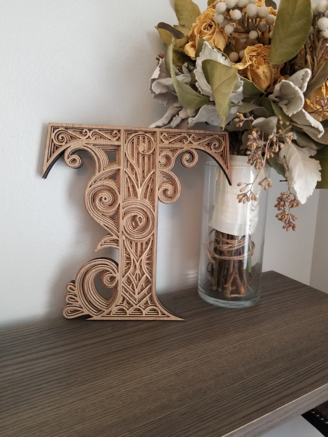 Letter T - Wood Multi-layered Monogram, 3D Layered Art Letters, Wall ...