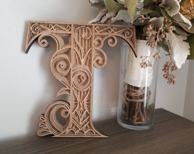 Letter T Wood Multi-layered Monogram, 3D Layered Art Letters, Wall and ...