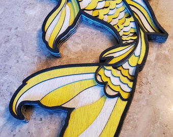 Koi Fish Wood Multi-layered Design 3D Layered Art Wall and | Etsy