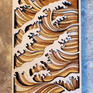 Ocean WAVES - Wood Multi-layered Design, 3D Wood Layered Art, Wall and ...