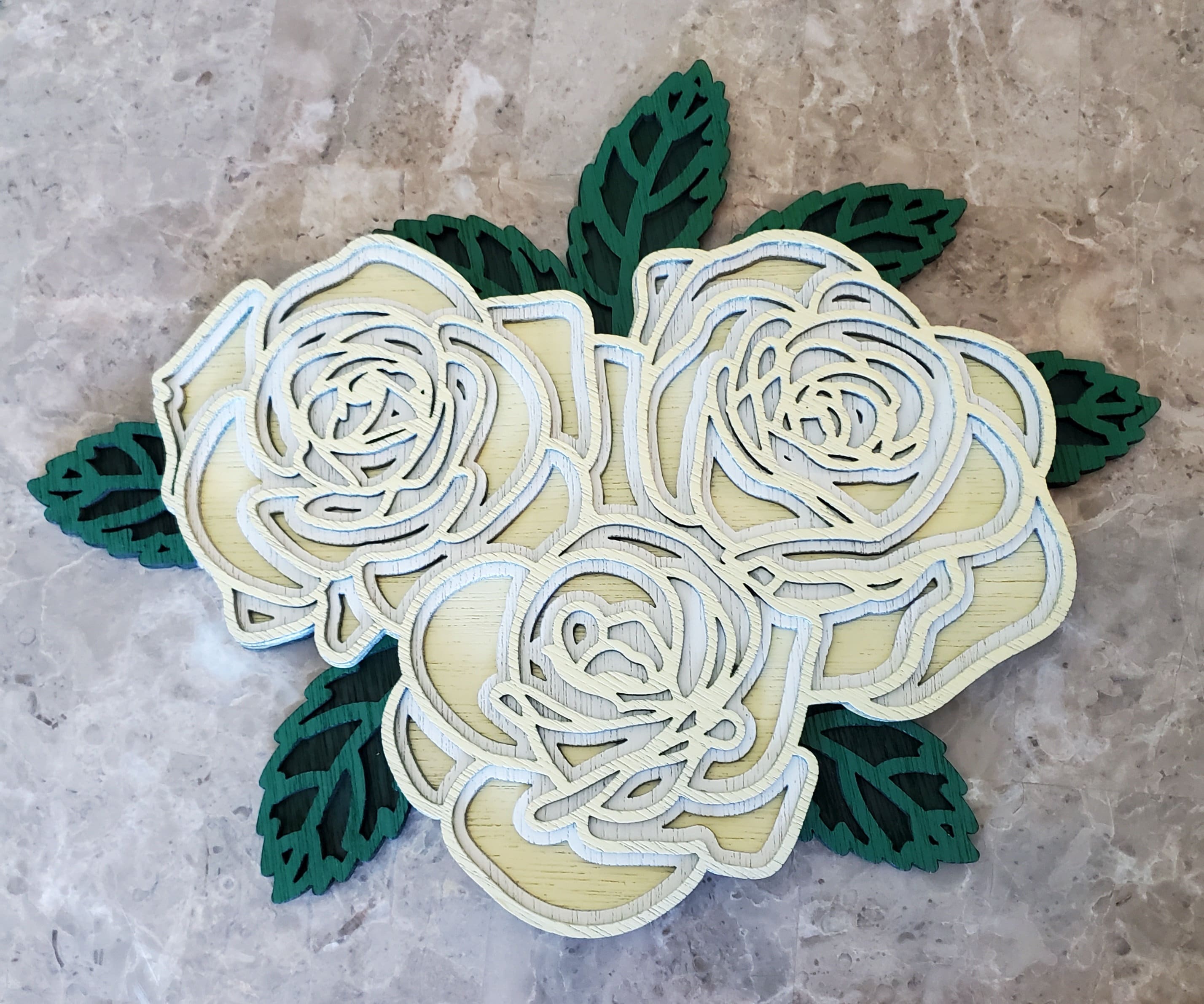 Flower, Roses Wood Multi-layered Design, 3D Layered Art, Wall and Home ...