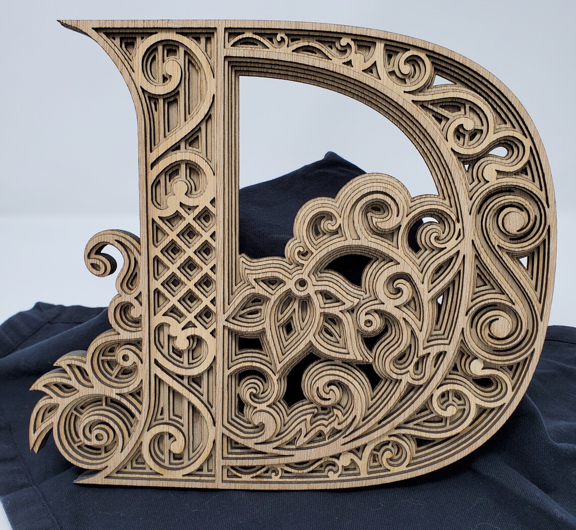 Letter D - Wood Multi-layered Monogram, 3D Layered Art Letters, Wall ...