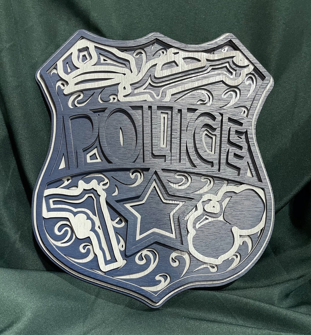 Police Badge Art - Wood Multi-layered Design, 3D Layered Art, Wall and ...