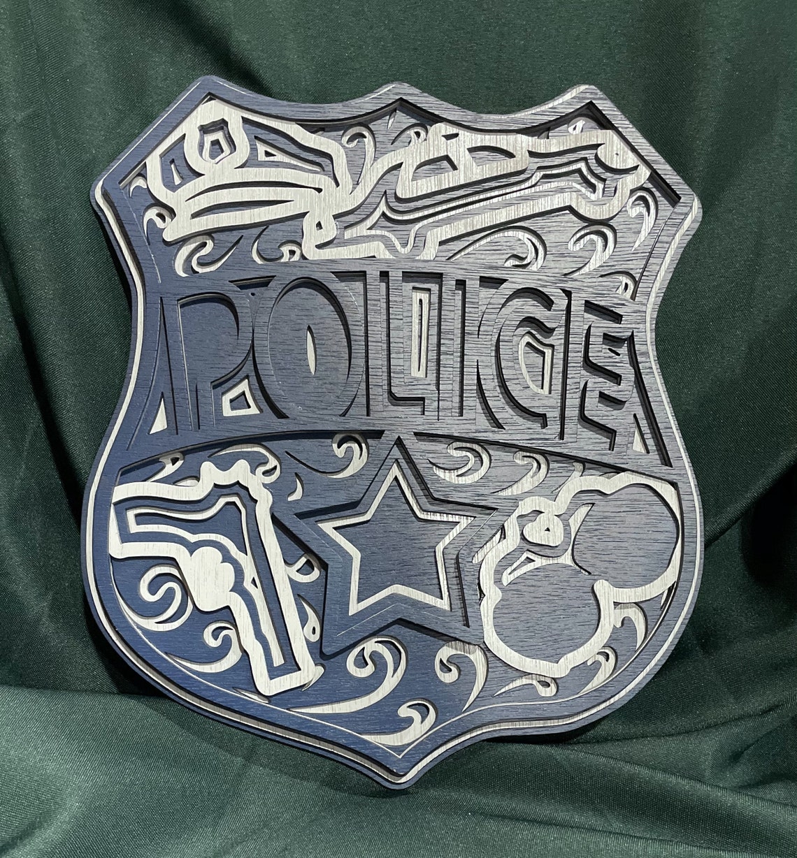 Police Badge Art Wood Multi-layered Design, 3D Layered Art, Wall and ...
