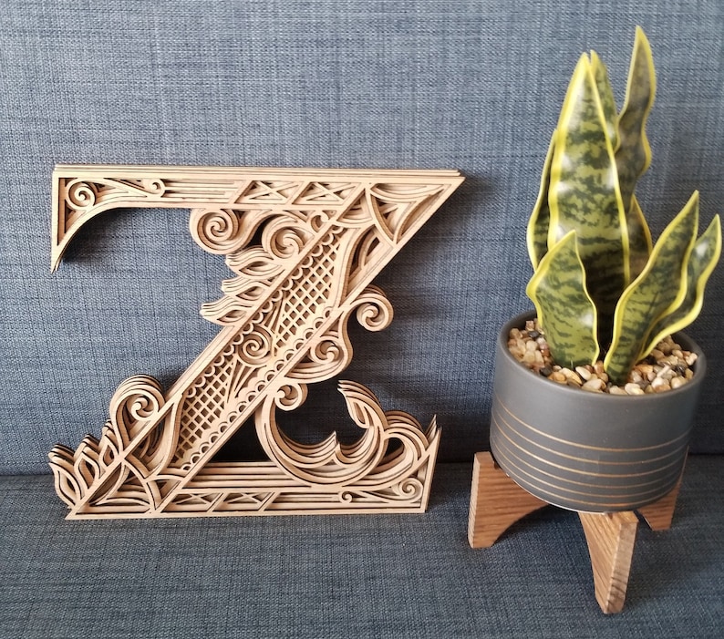 Layered Wood Letter Z Monogram – 3D Laser Cut Wall Art - Etsy