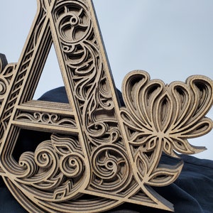 Letter A - Wood Multi-layered Monogram, 3D Layered Art Letters, Wall ...