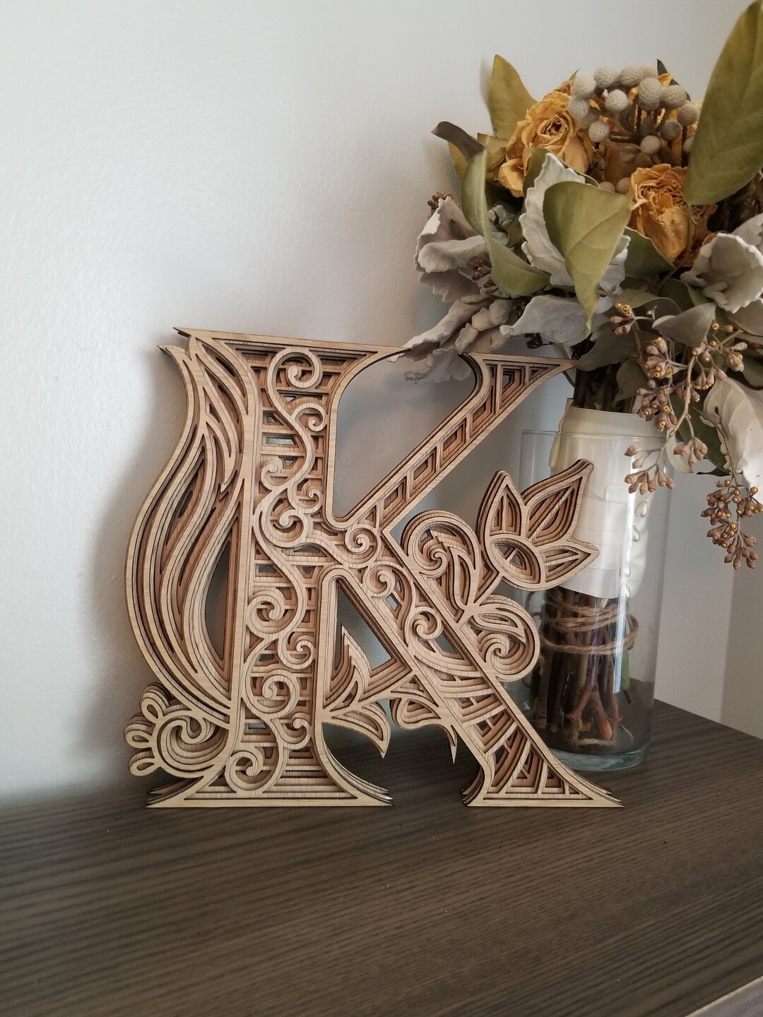 Letter K - Wood Multi-layered Monogram, 3D Layered Art Letters, Wall ...