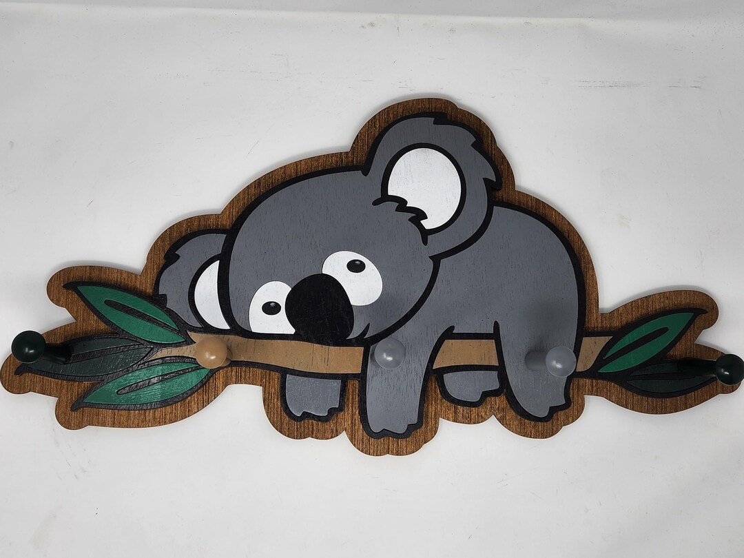 Koala Bear on a Limb Designed Laser Cut Wooden 5 Peg Hat or Coat Rack ...
