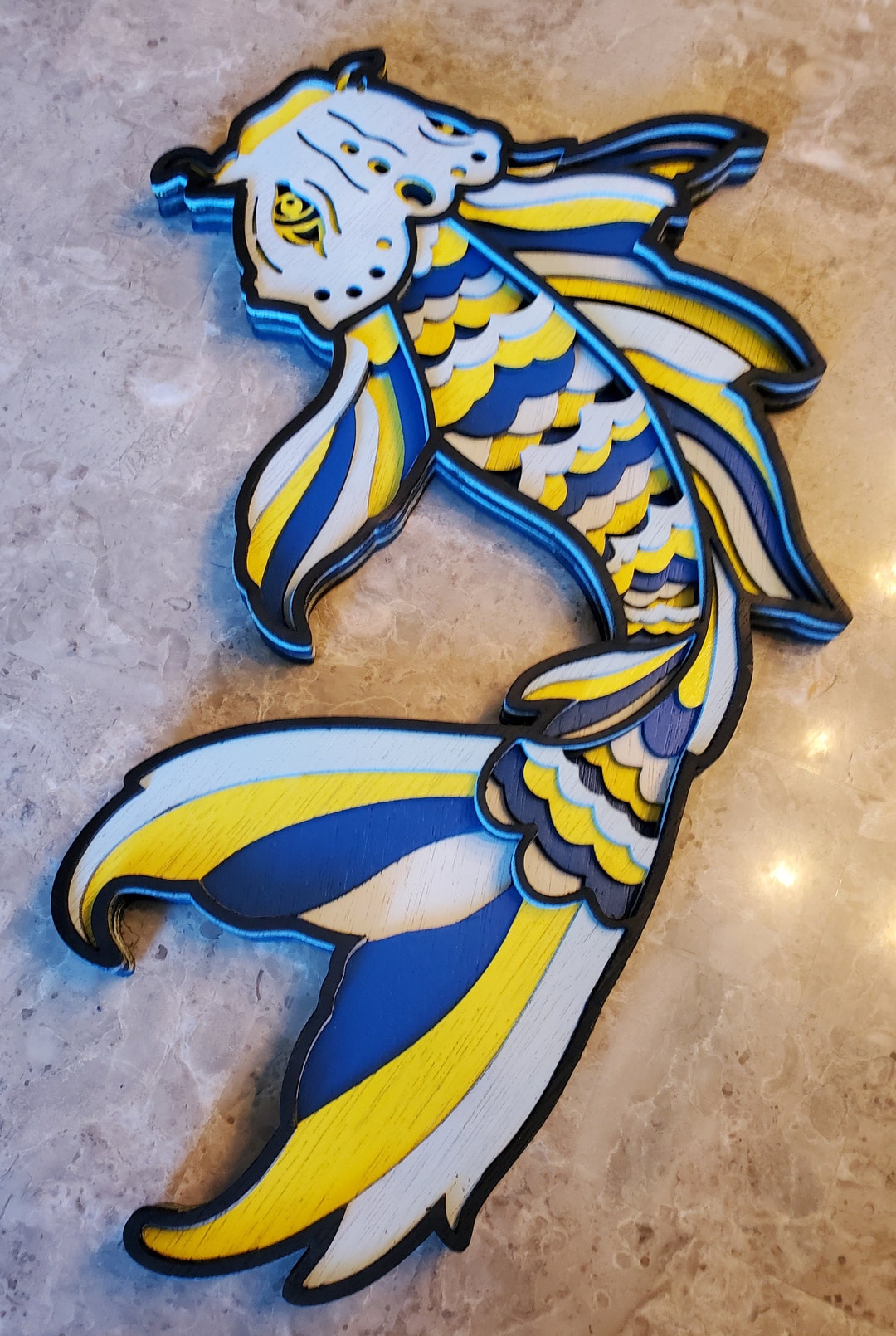 Koi Fish - Wood Multi-layered Design, 3D Layered Art, Wall and Home ...