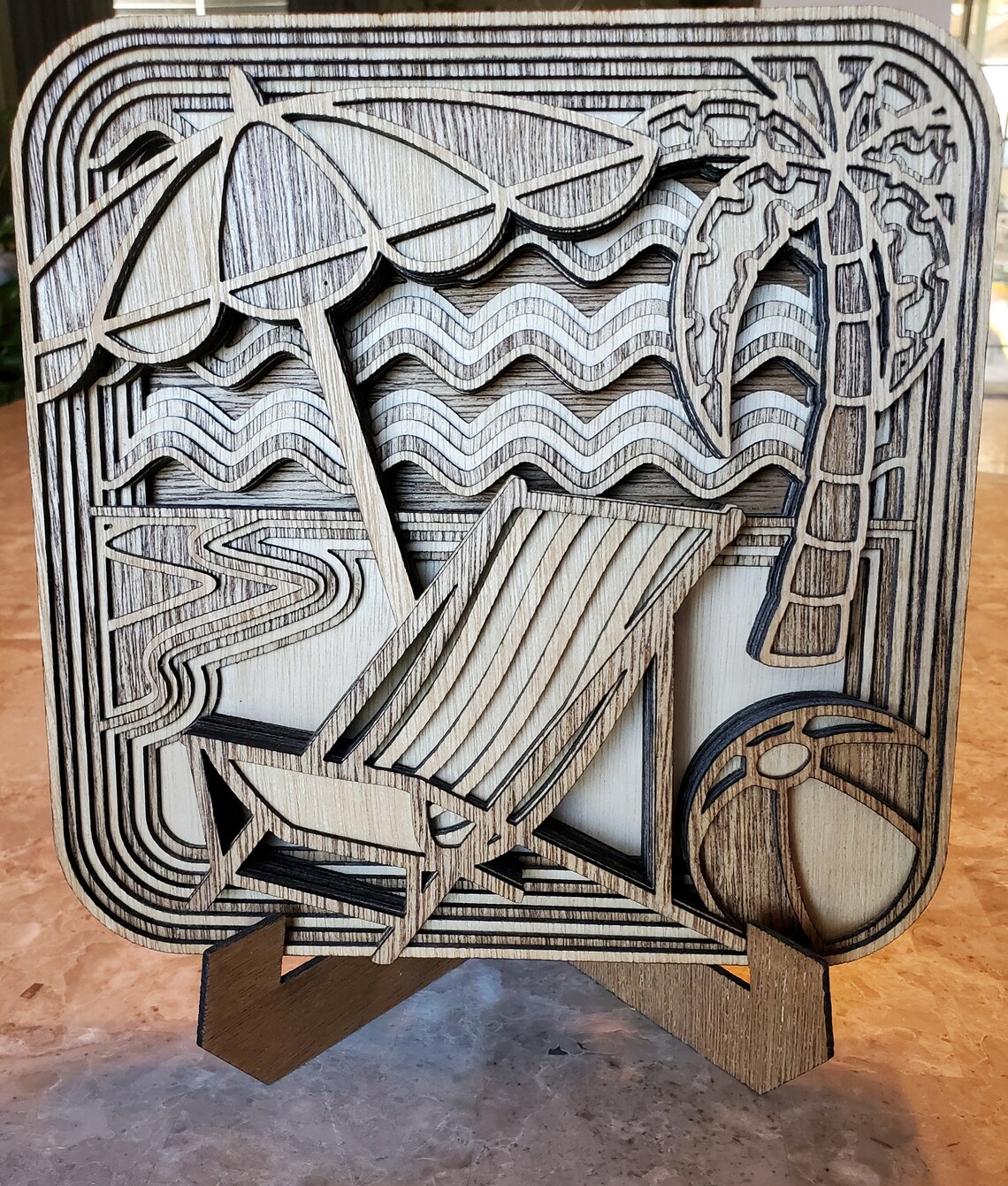 Beach Scene - Wood Multi-layered Design, 3D Layered Art, Wall and Home ...