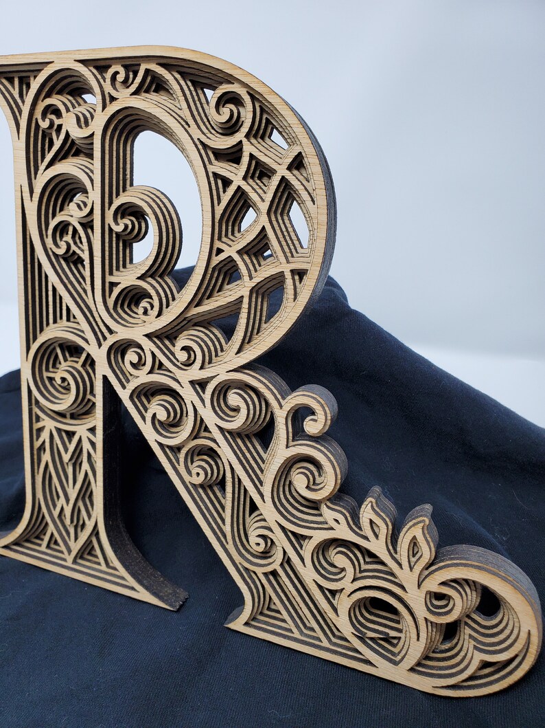 Letter R - Wood Multi-layered Monogram, 3D Layered Art Letters, Wall ...