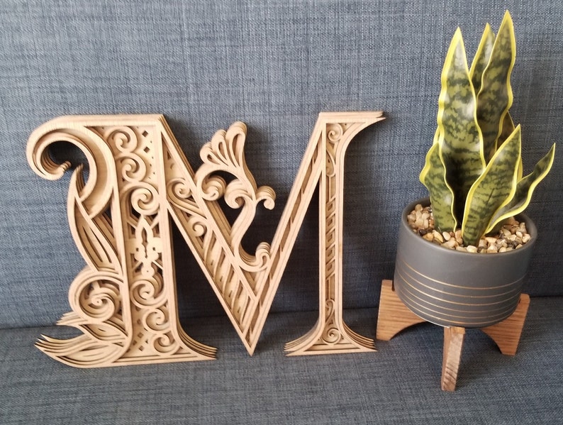 Letter M Wood Multi-layered Monogram, 3D Layered Art Letters, Wall and ...