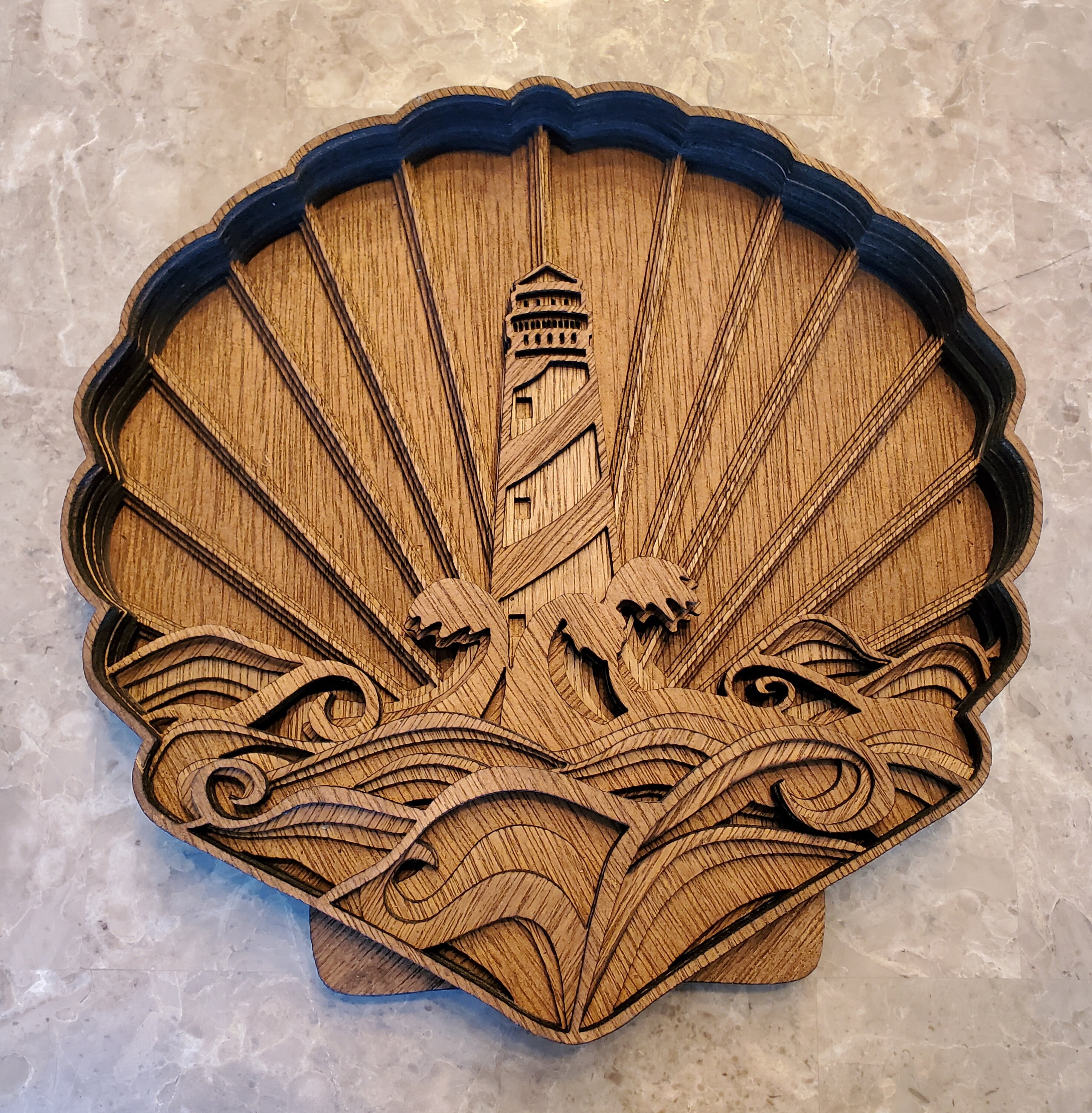 Lighthouse Shell Ocean Waves Wood Multi-layered Design 3D - Etsy