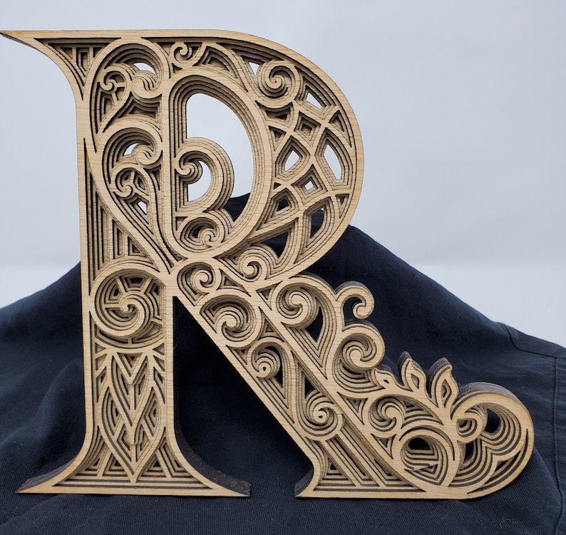 Letter R - Wood Multi-layered Monogram, 3D Layered Art Letters, Wall ...