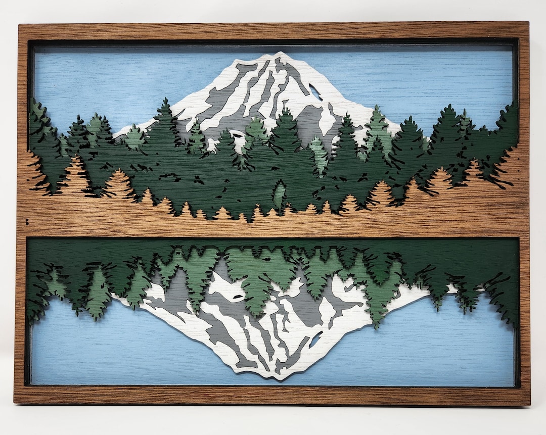 Mount Rainier Mountain Scene With Reflection. 3D, Multilayered Scene ...