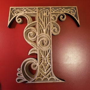 Letter T - Wood Multi-layered Monogram, 3D Layered Art Letters, Wall ...