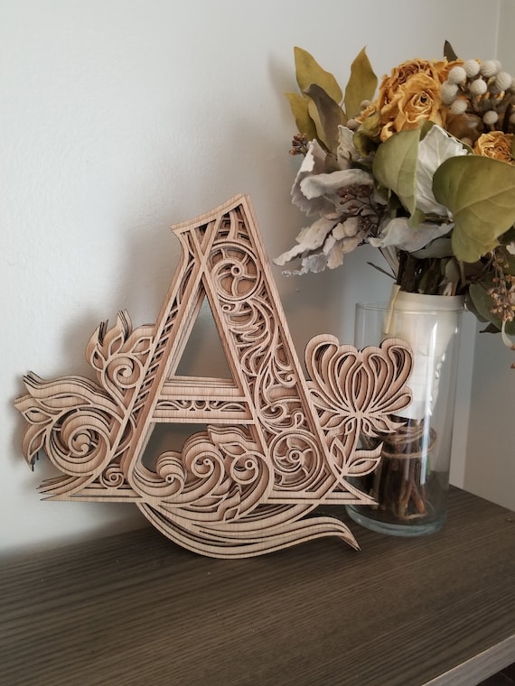 Wall Décor Layered Letters Large Wood Letter Floral Letter Letter Decor ...