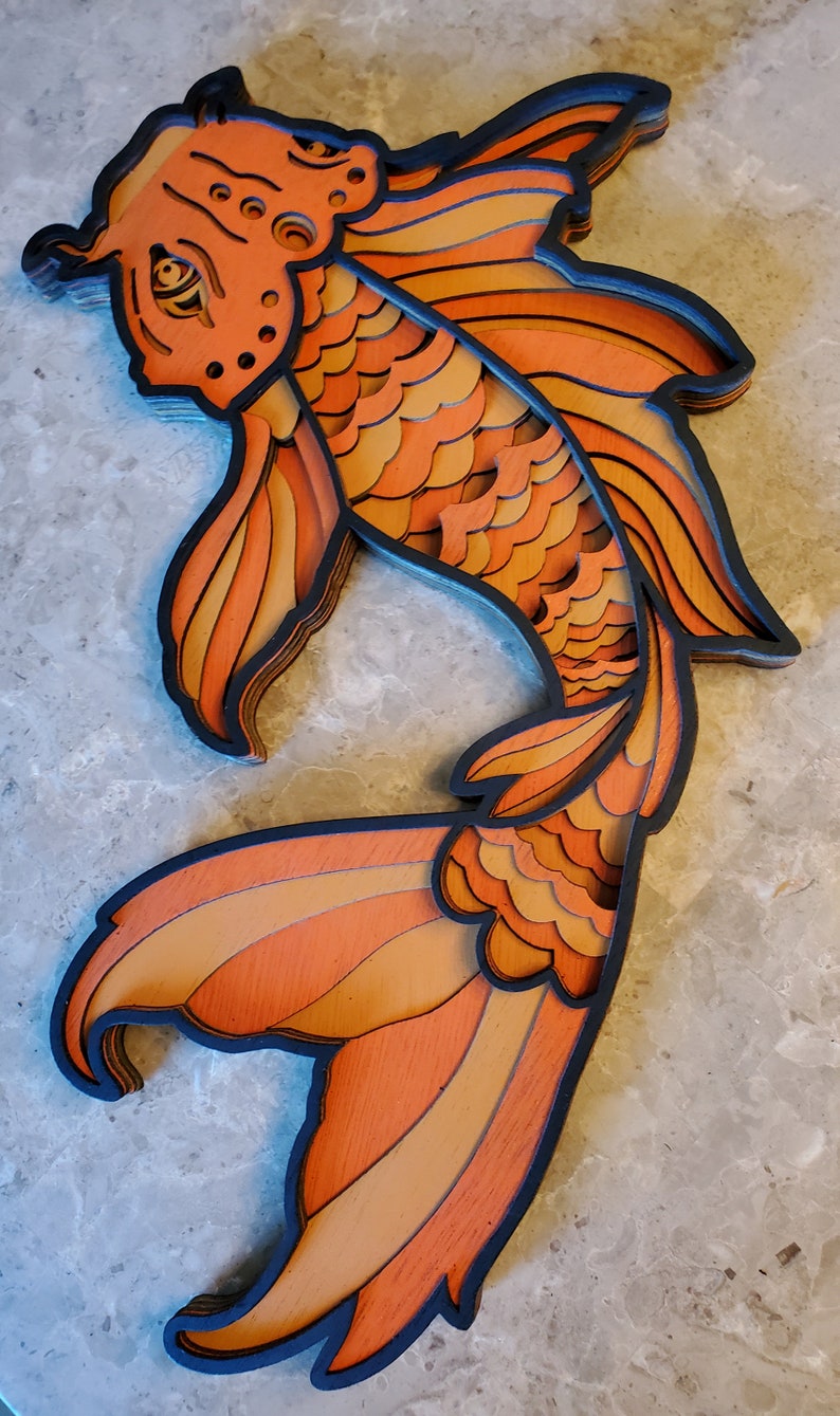 Koi Fish Wood Multi-layered Design 3D Layered Art Wall and - Etsy