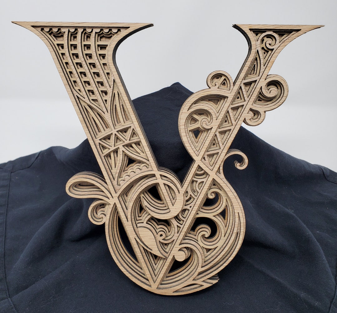 Letter V - Wood Multi-layered Monogram, 3D Layered Art Letters, Wall ...