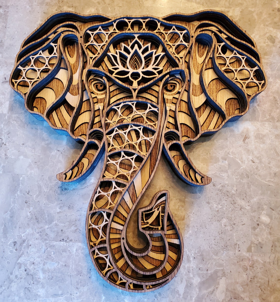 Elephant With Lotus Flower - Wood Multi-layered Design, 3D Layered Art ...