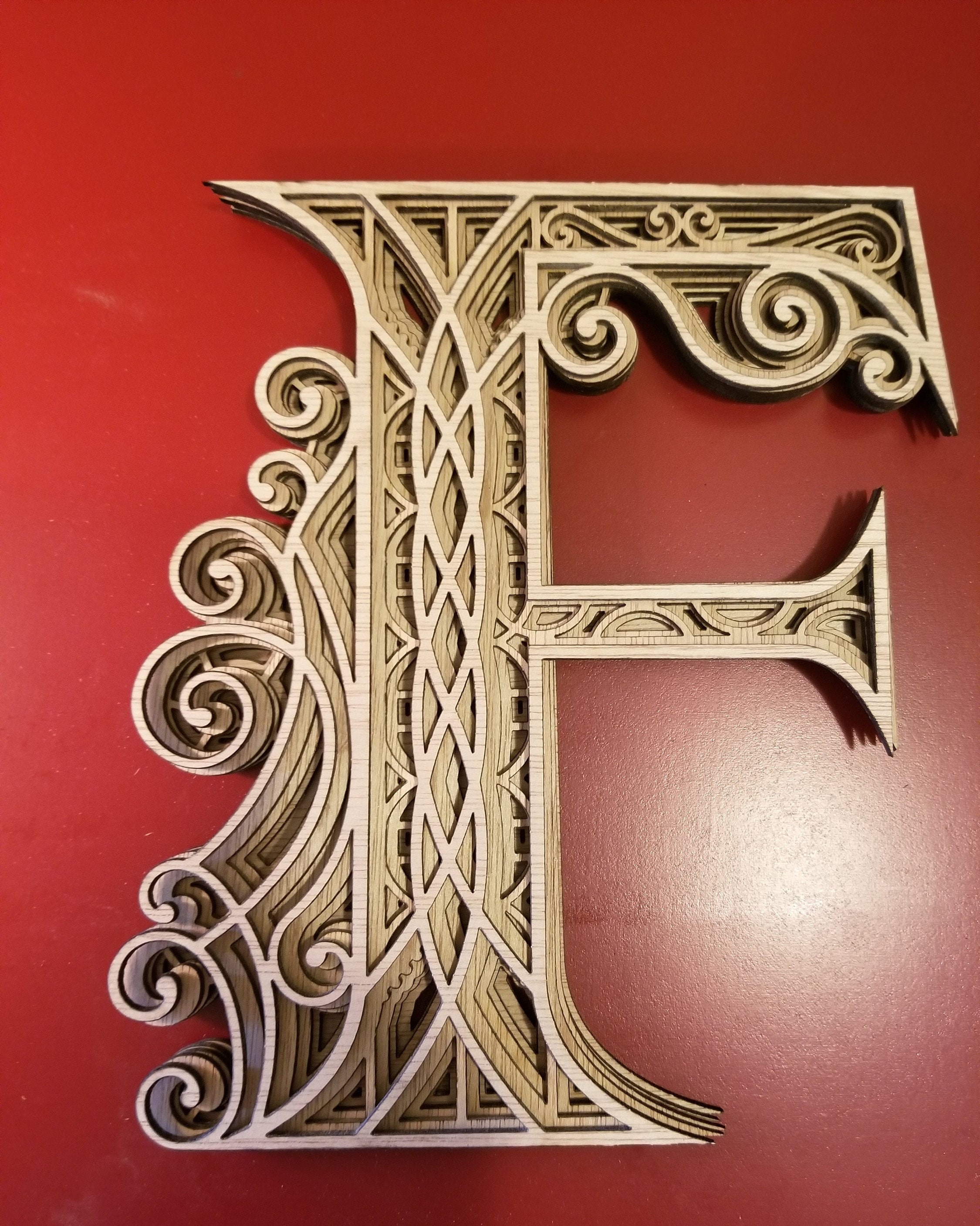 Letter F Wood Multi-layered Monogram, 3D Layered Art Letters, Wall and ...
