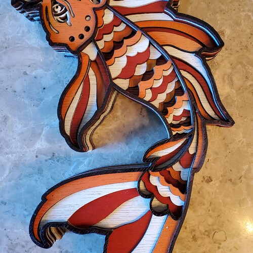 Koi Fish Wood Multi-layered Design 3D Layered Art Wall and - Etsy